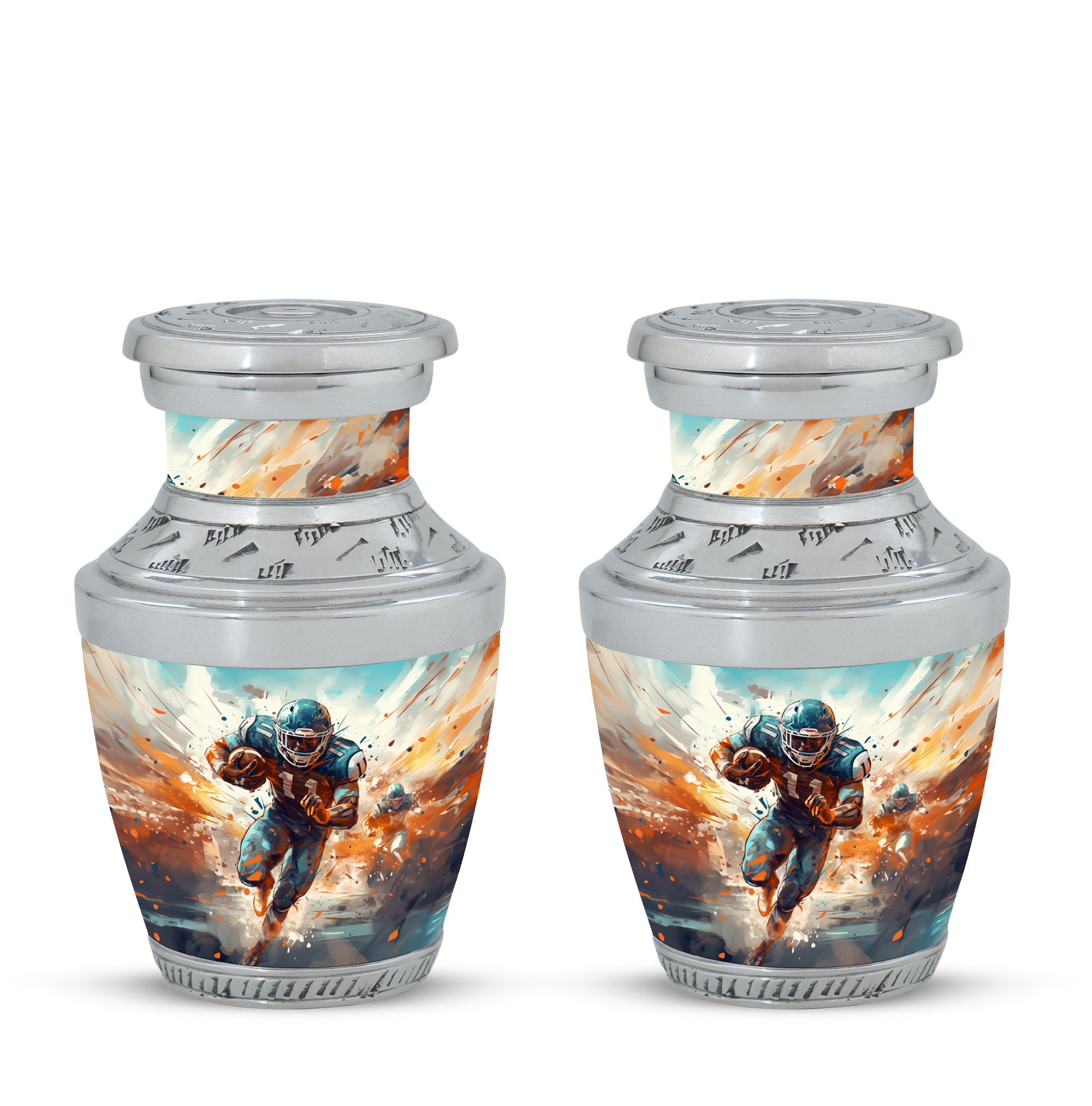 Football Player Charging Forward with Intensity Compact Keepsake Urn ...