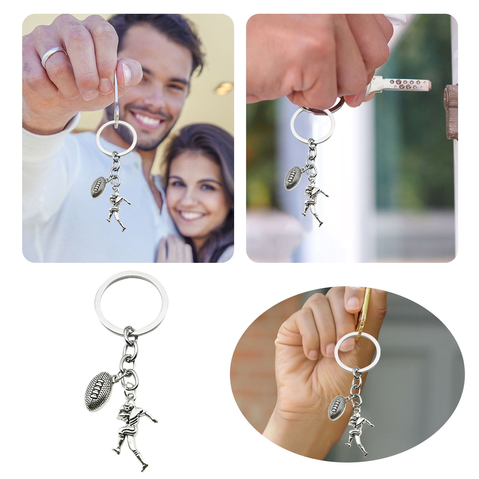 Football Player Keychain Metal Sports Charm Key Ring Gift for Athletes ...