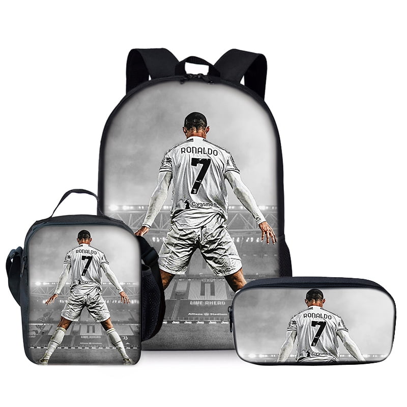 SALQGBUW Football Player Ronaldo Three Piece Set Backpacks, 3D Cartoon ...