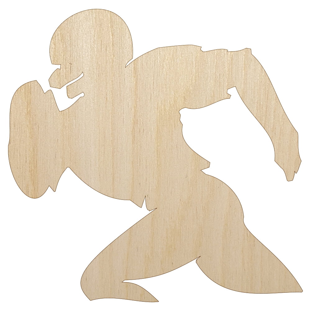 Football Player Running Solid Wood Shape Unfinished Piece Cutout Craft ...