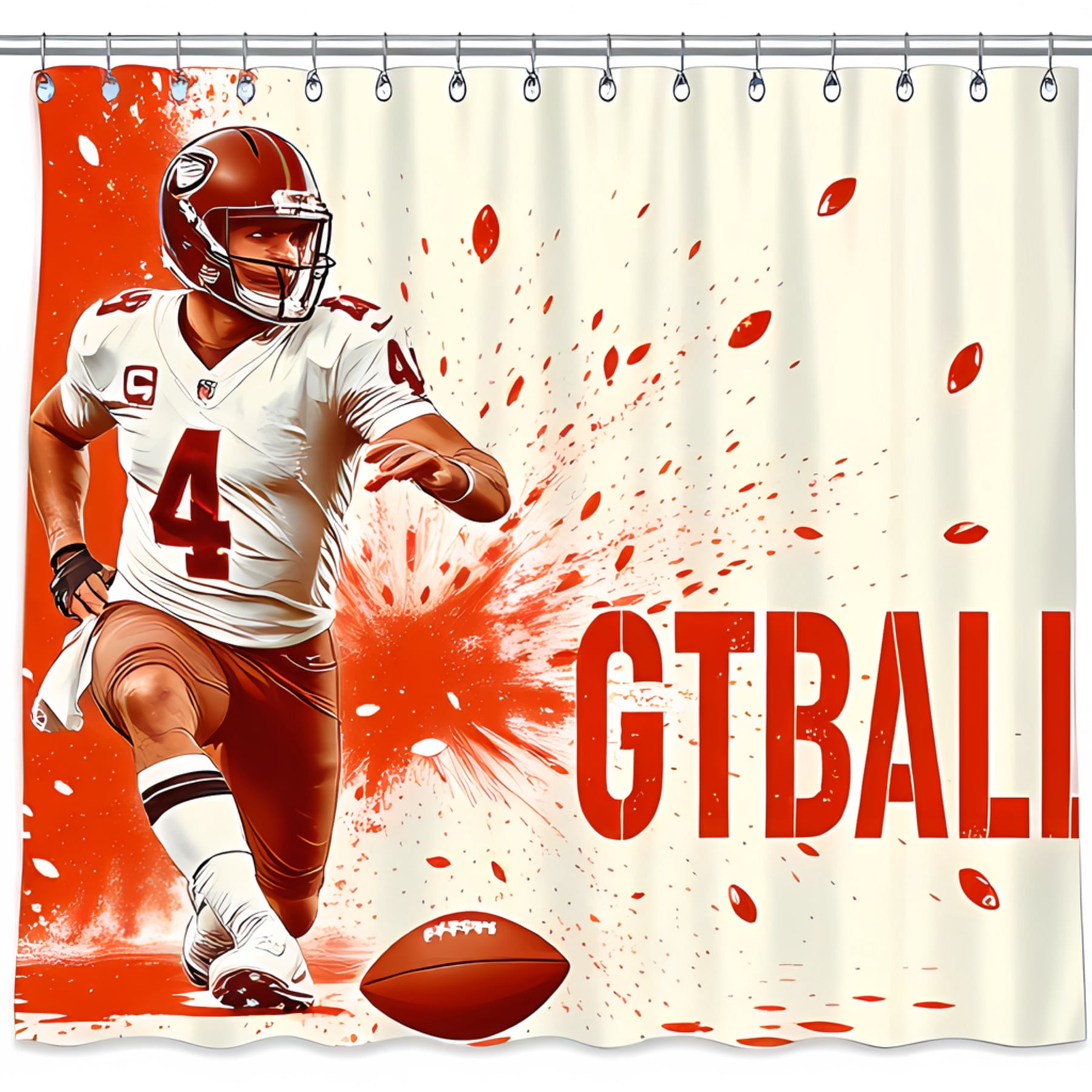 Football Player Shower Curtain with Bold Orange Explosion & Vintage ...