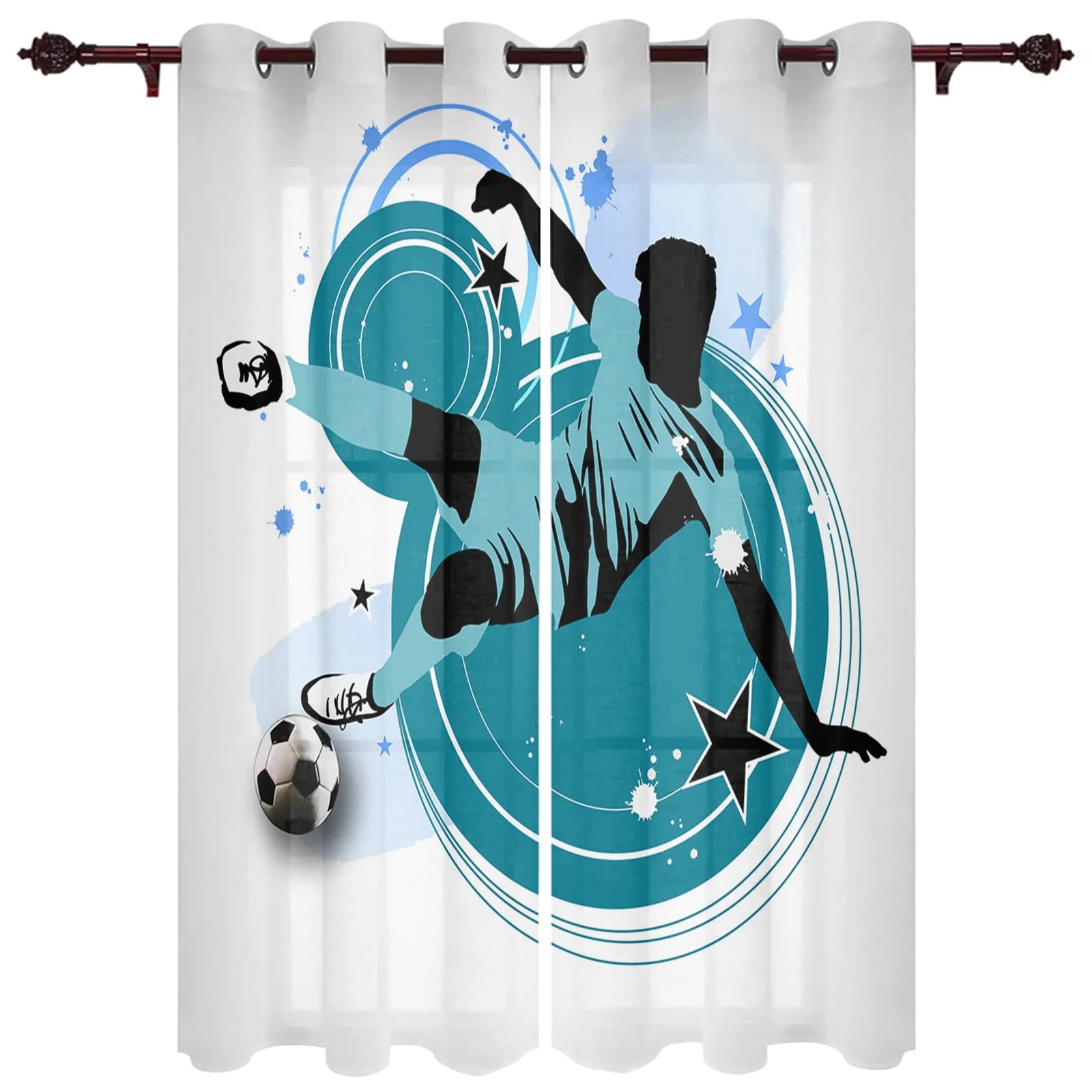 Football Player Silhouette Window Curtains for Living Room Bedroom ...