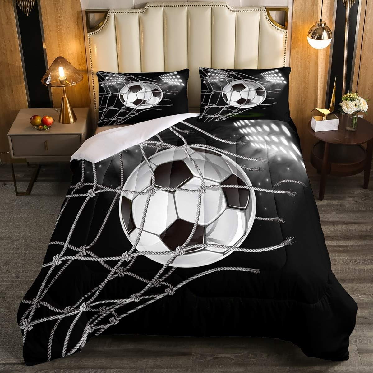 Erosebridal Football Print Bedding Set, Black White Soccer Ball ...