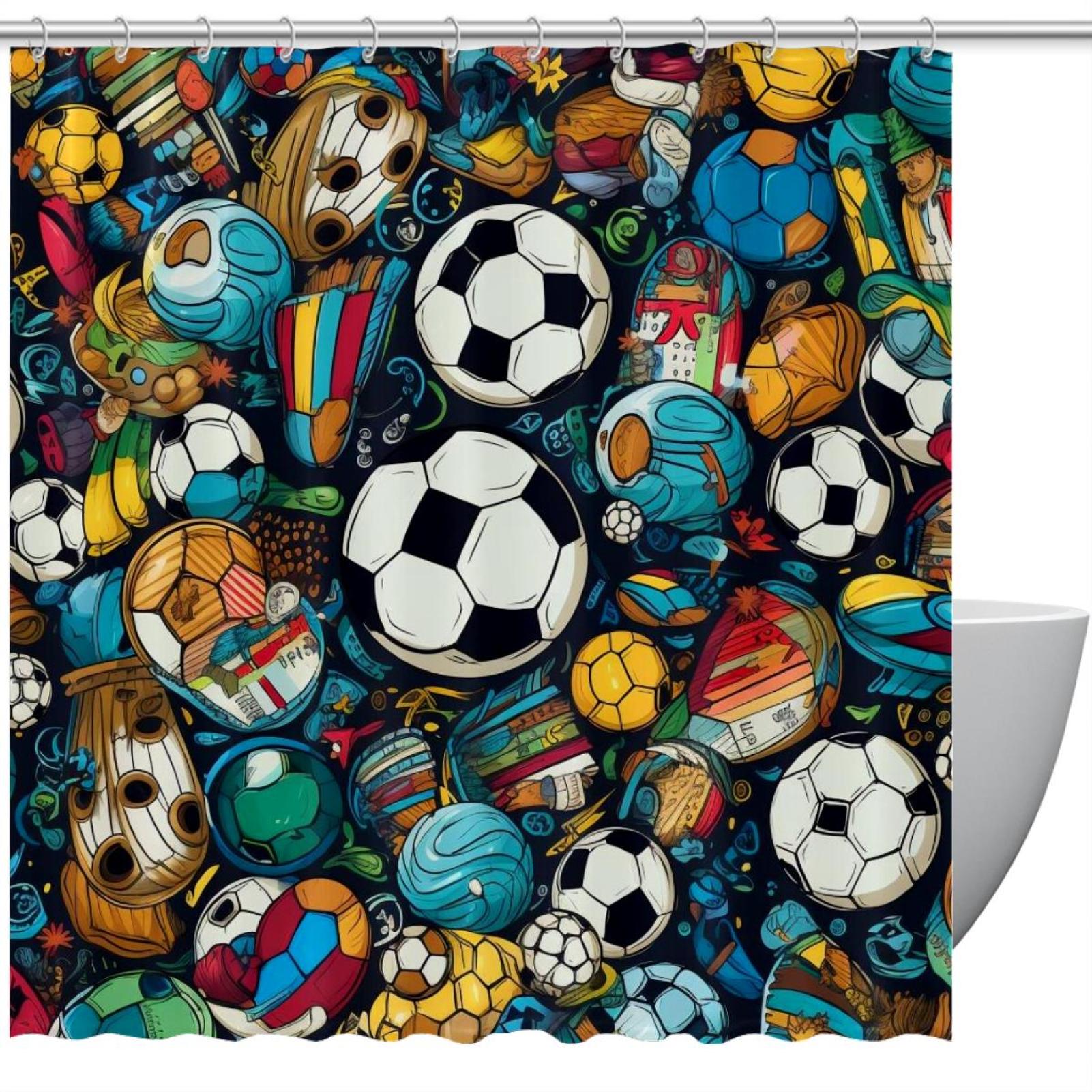 Football Printed Waterproof Shower Curtain with Hooks - Bathroom ...