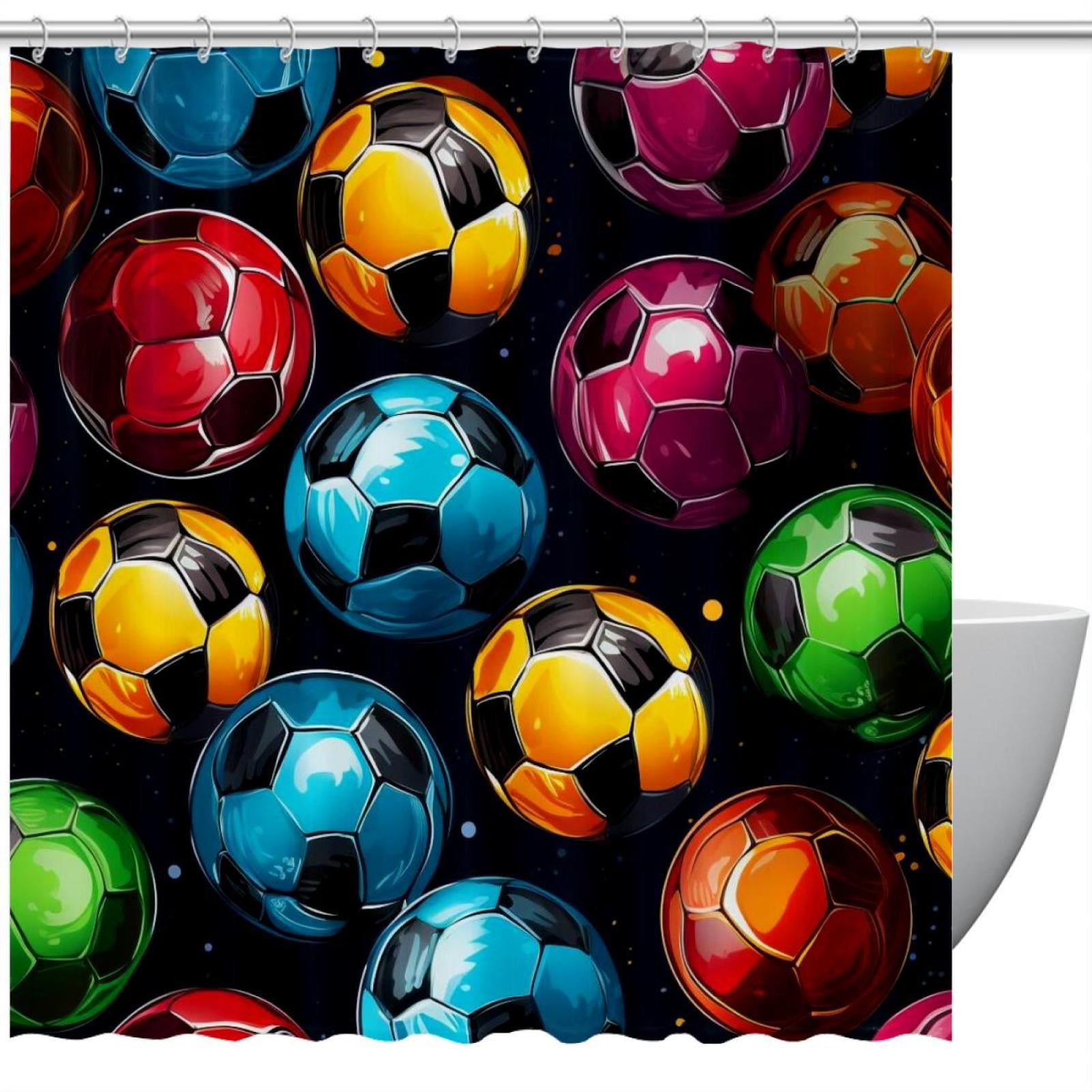 Football Printed Waterproof Shower Curtain with Hooks - Bathroom ...