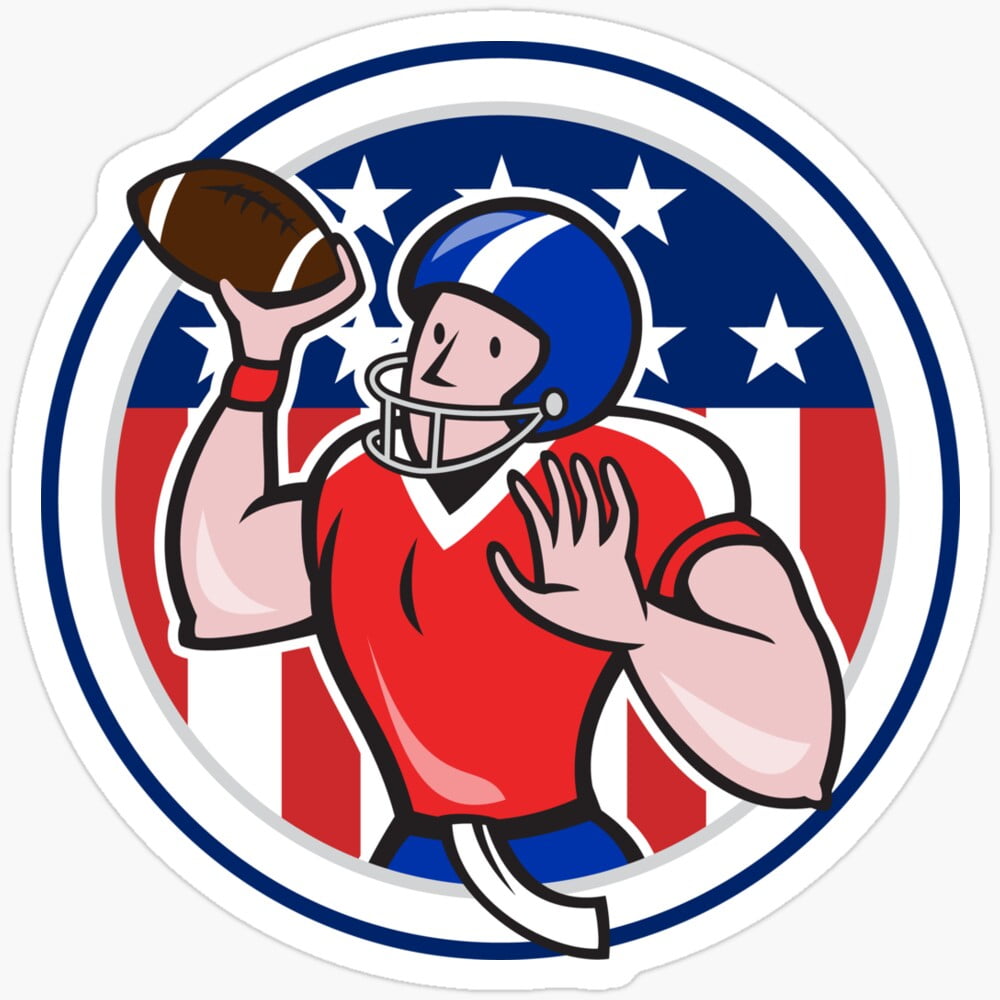 Football Quarterback Throwing Circle Cartoon Sticker Baseball Sticker ...