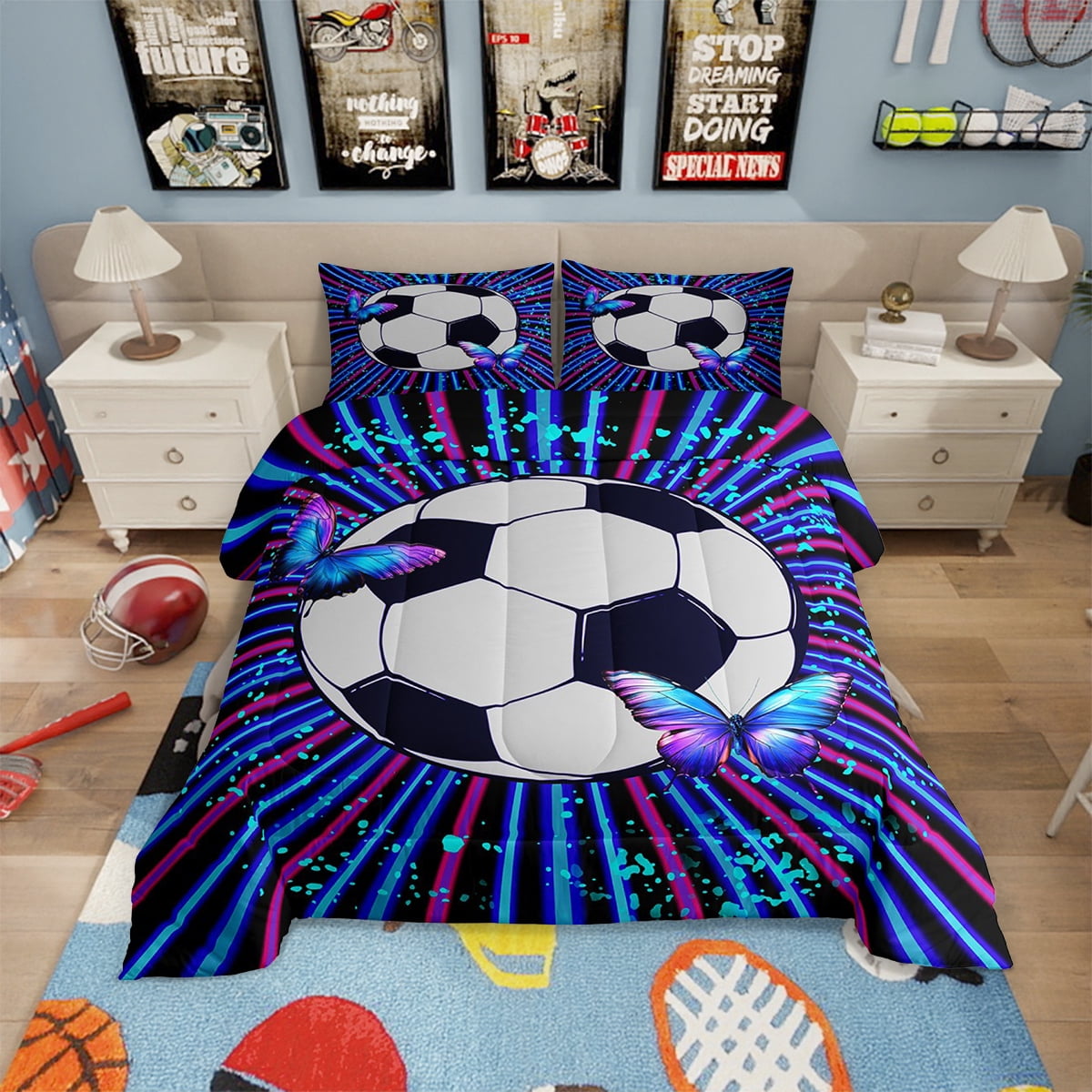 Football Queen Comforter Set Sports Bedding Sets Soccer Sports Game ...