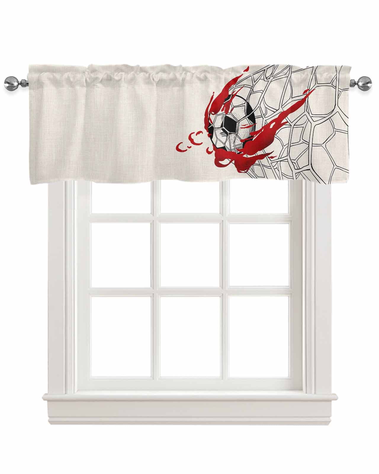 Football with Red Flame Linen Curtain Valance for Bedroom/Bathroom ...