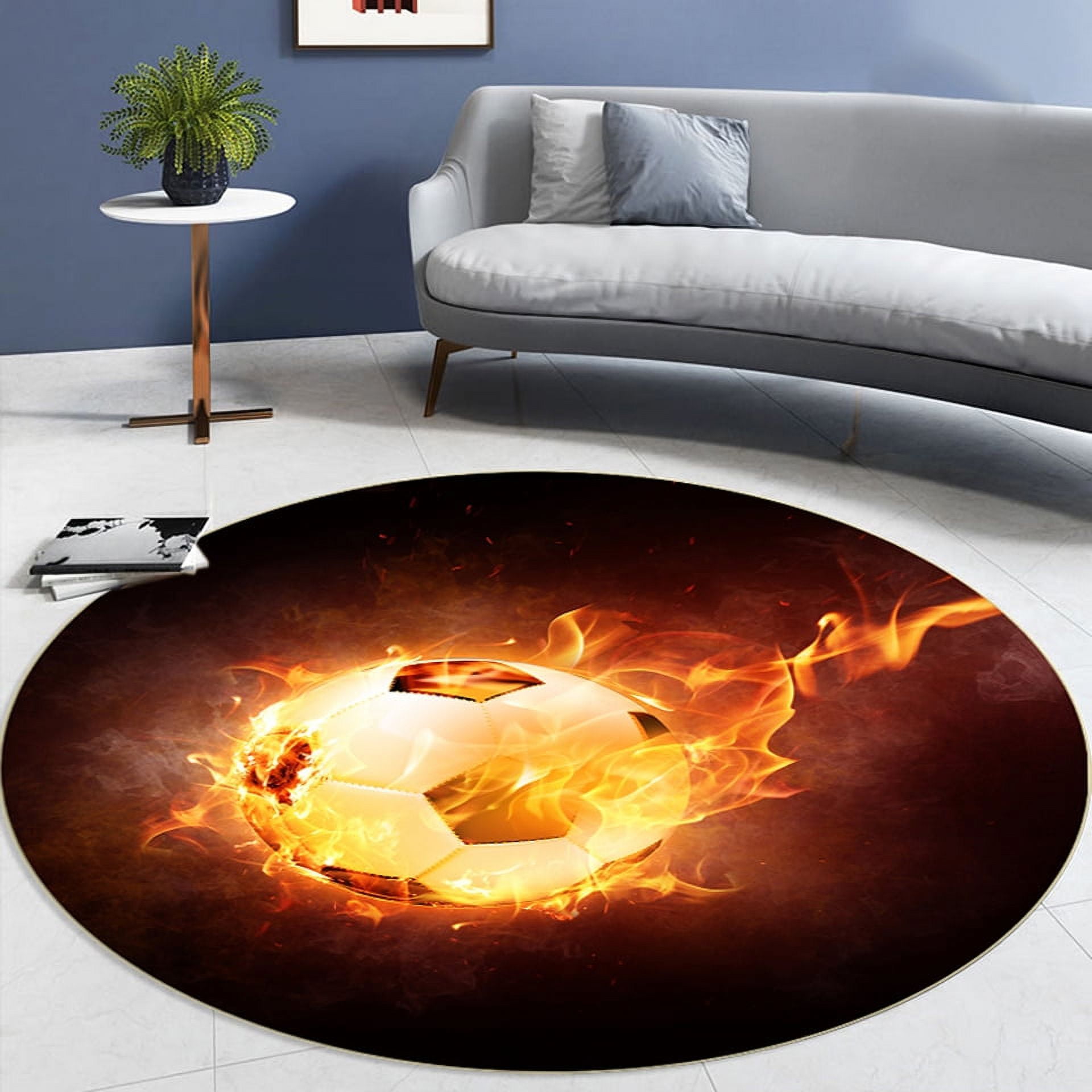 Football Round Carpet Non-slip Rug Ball Soccer Print Computer Chair ...