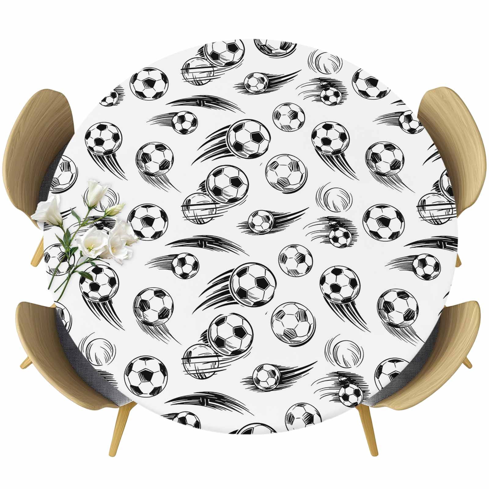 Football Round Tablecloth, Fitted Table Cover with Elastic for 45"-54 ...