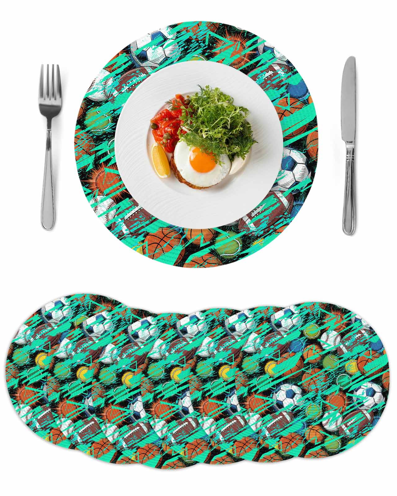 Football Rugby Round Table Placemats set of 6, Abstract Sports Pattern ...
