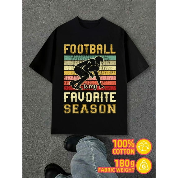 Football Season Tee for men black 180G 100% Cotton t shirts For summer ...