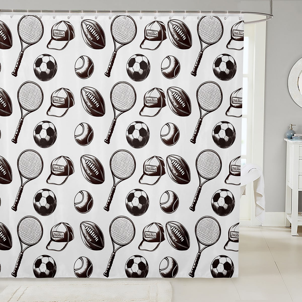 Football Shower Curtain for Boys,Sports Theme Bathroom Decor American ...