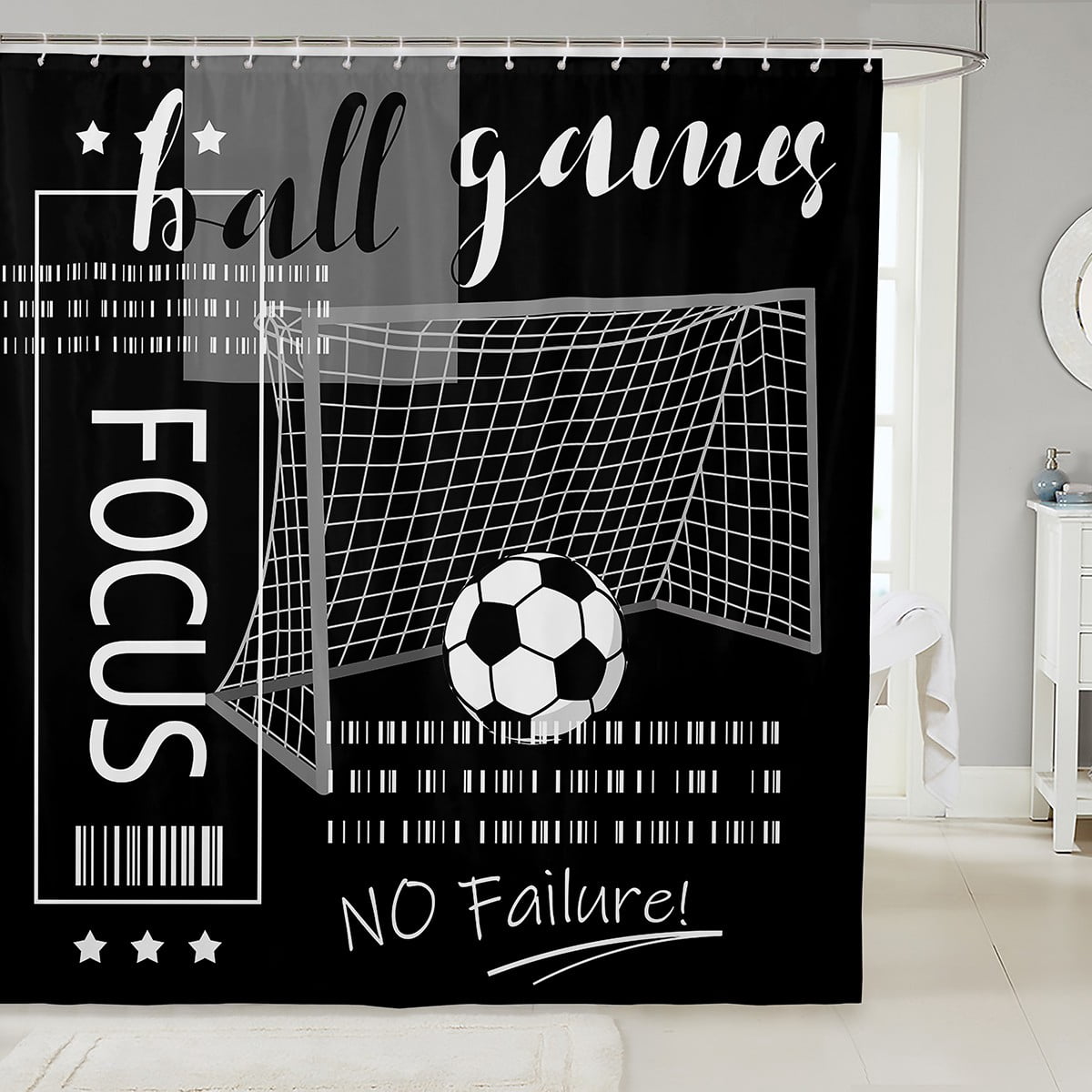 Football Shower Curtain Set,Black and White Soccer Bathroom Set Room ...