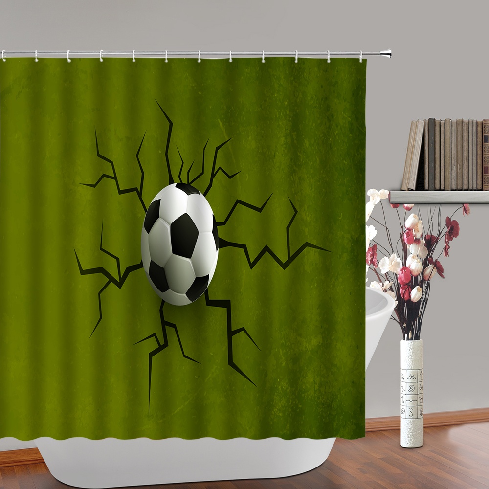 Football Shower Curtain for Boy Kid Men Sports PE. Bath Curtain Soccer ...