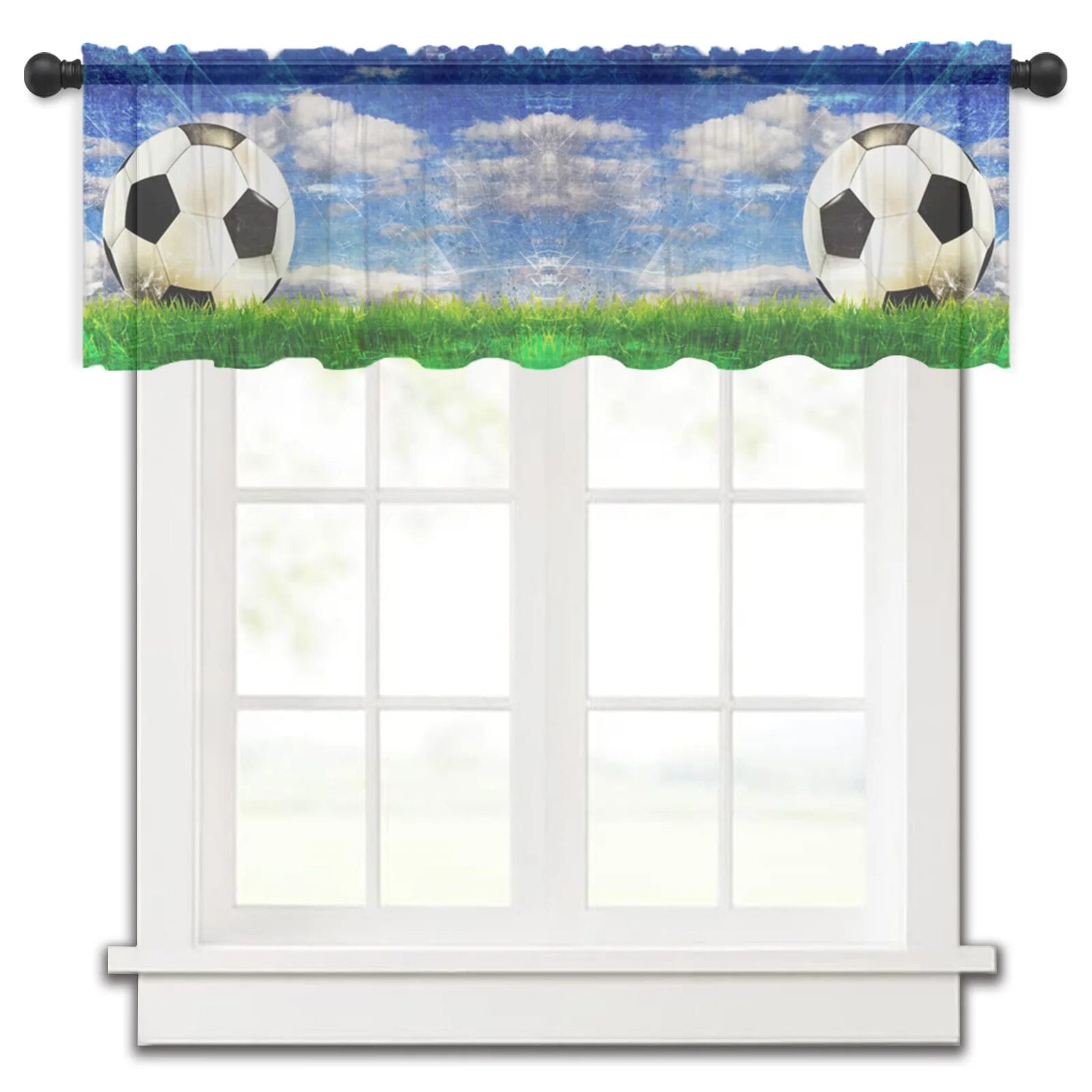 Football Sky Clouds Grass Soccer Rod Pocket Short Curtain Half-Curtain ...
