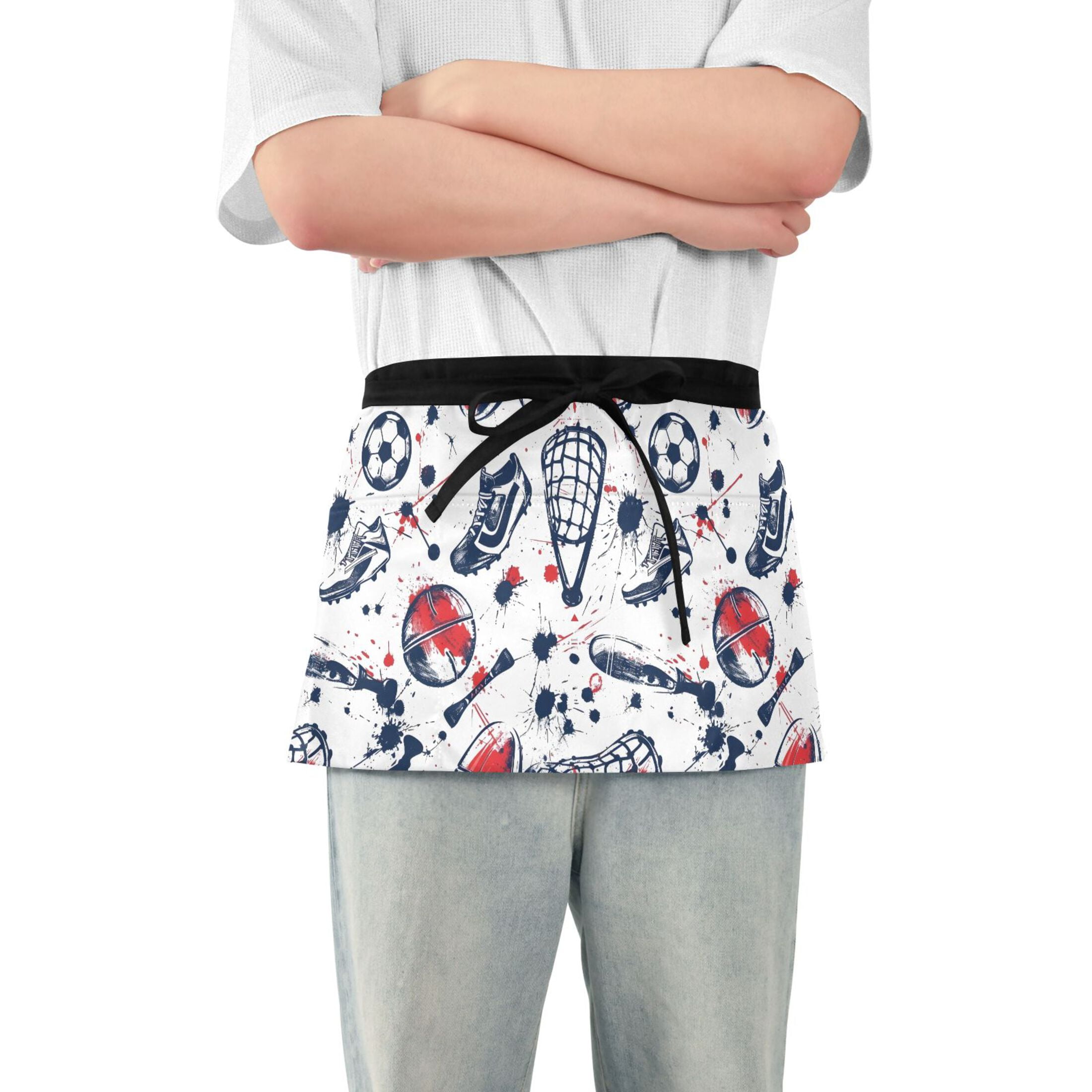 Football Sneakers Baseball Bat Server Apron with 3 Pockets Waterproof ...