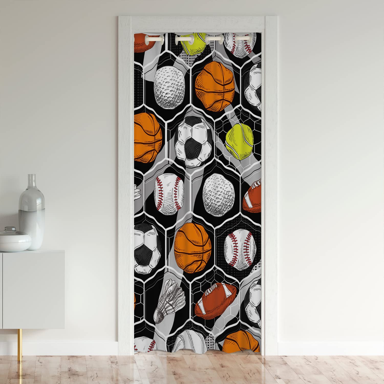 Football Soccer Ball Game Printing Door Curtains Privacy Closet Curtain ...