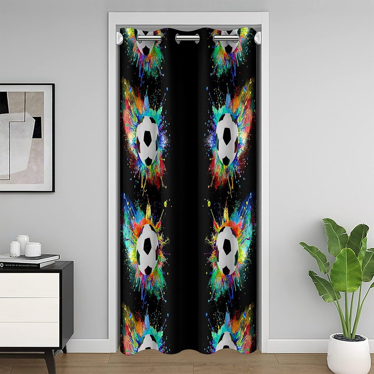 Football Soccer Ball Game Printing Door Curtains Privacy Closet Curtain ...