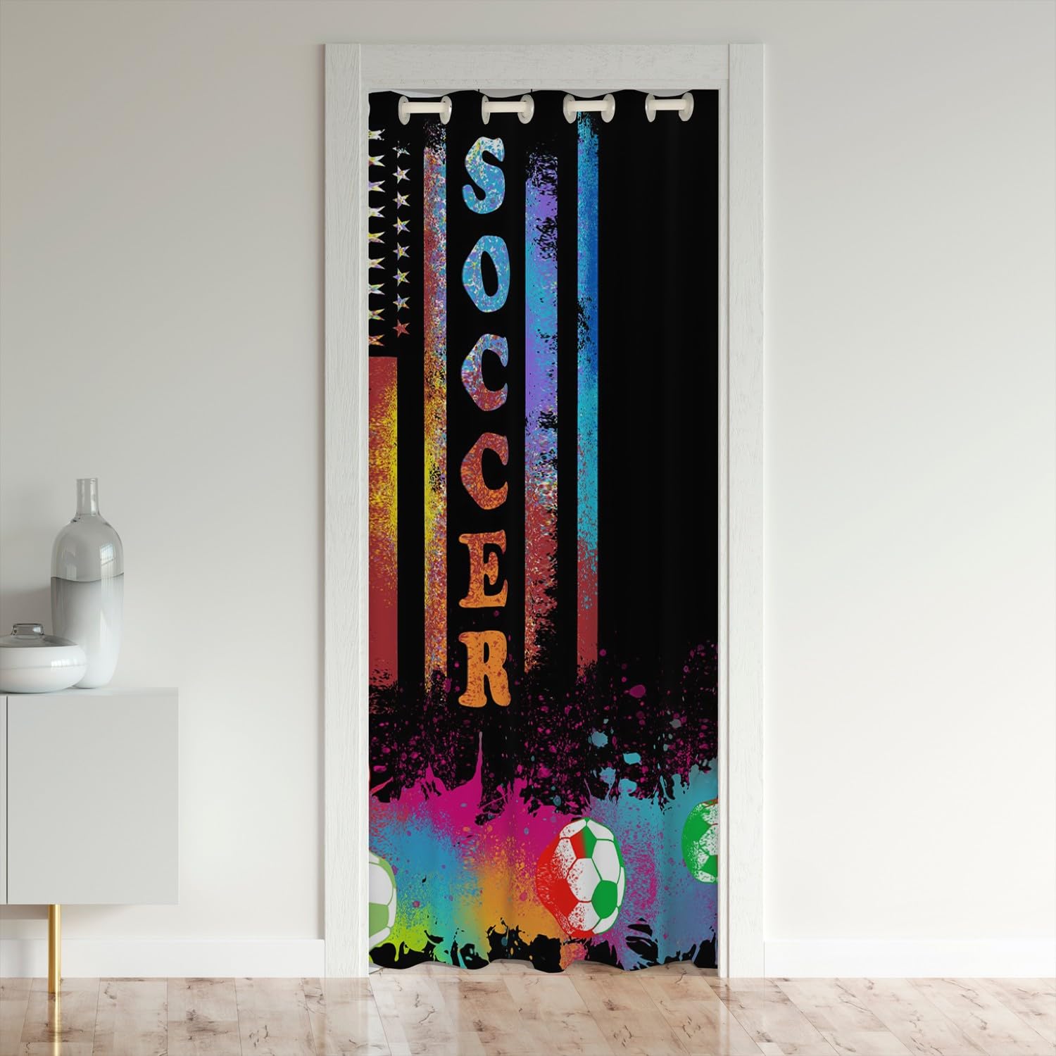 Football Soccer Ball Game Printing Door Curtains Privacy Closet Curtain ...
