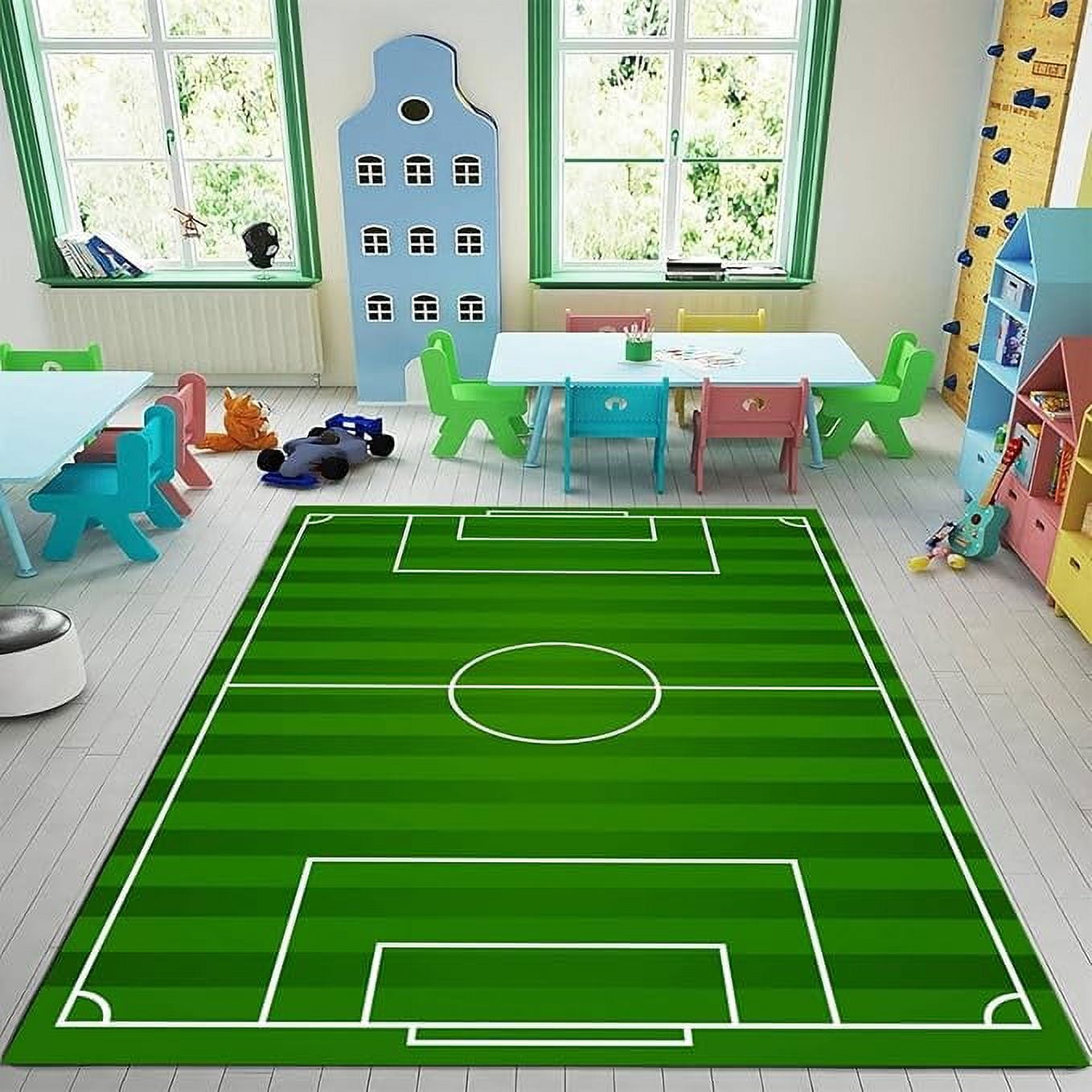 Football Sport Area Rug, Soccer Field Print Rugs, Non Slip Machine ...