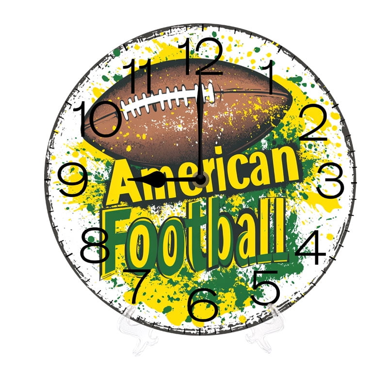 Football Sport Ball Wall Clock, Non Ticking Silent Quartz Analog Clocks ...