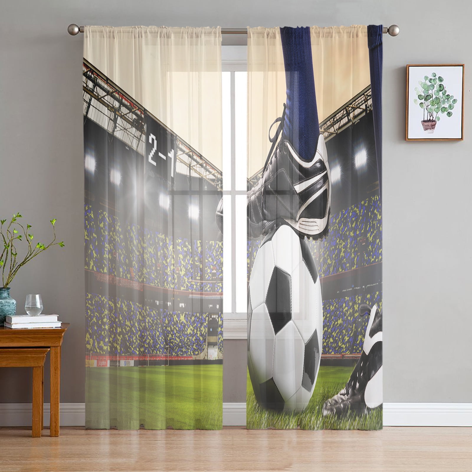 Football Sport Soccer Sheer Curtains for Living Room ration Window ...