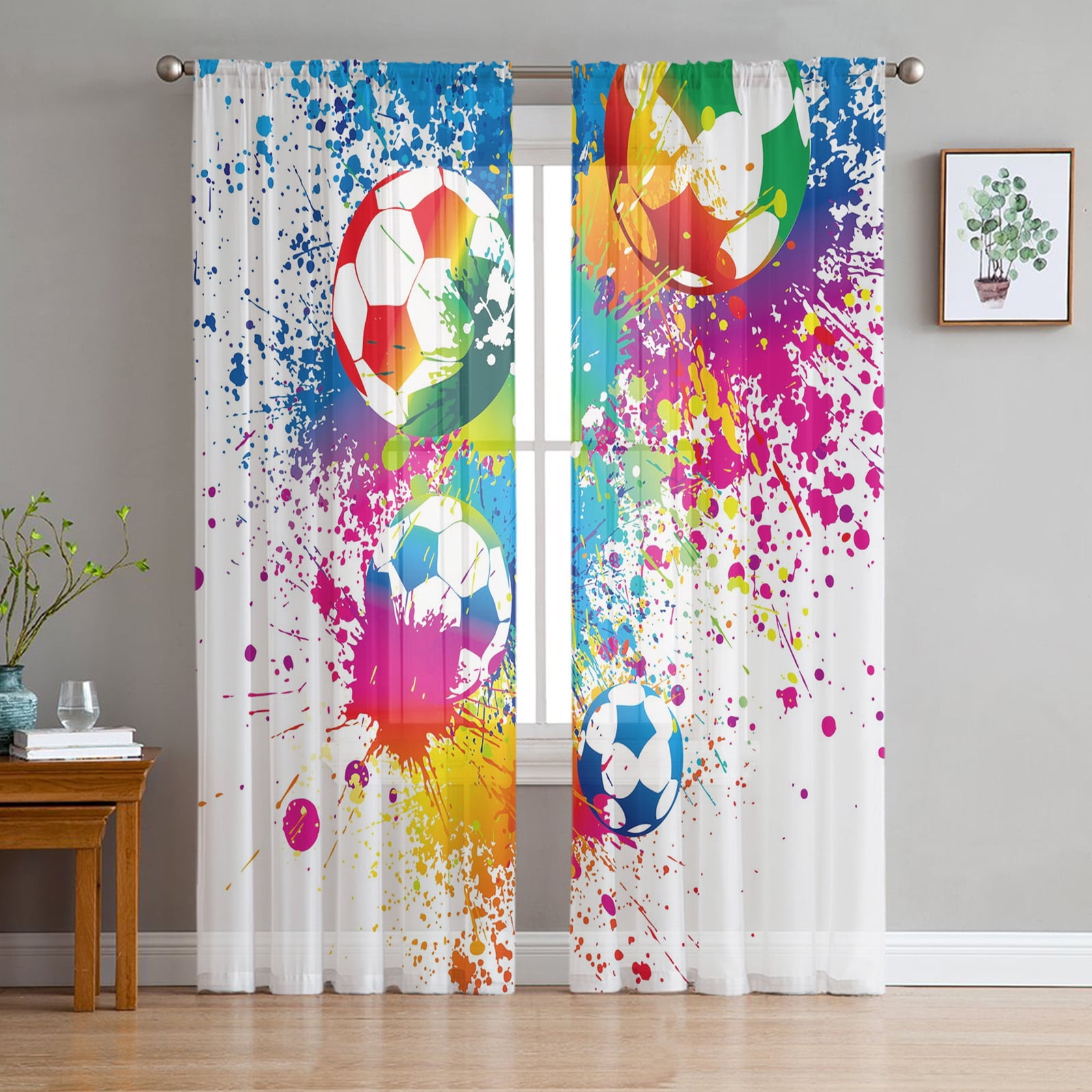 Football Sport Soccer Sheer Curtains for Living Room ration Window ...
