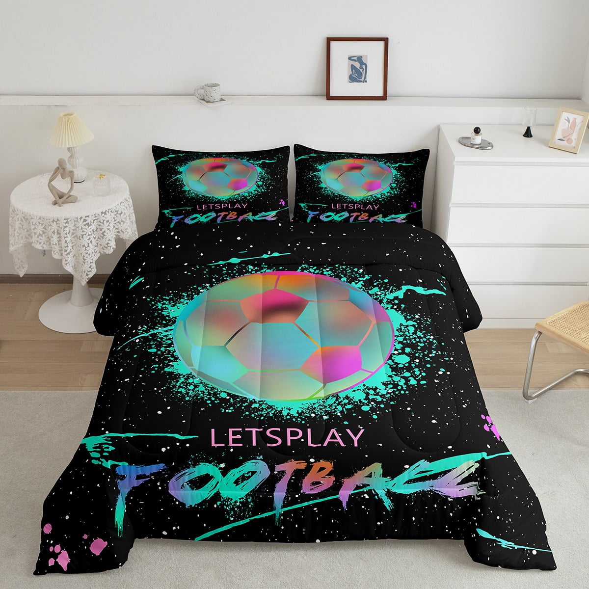 Football Sports Comforter Set Twin For Kids Boys Girls Soccer Print ...