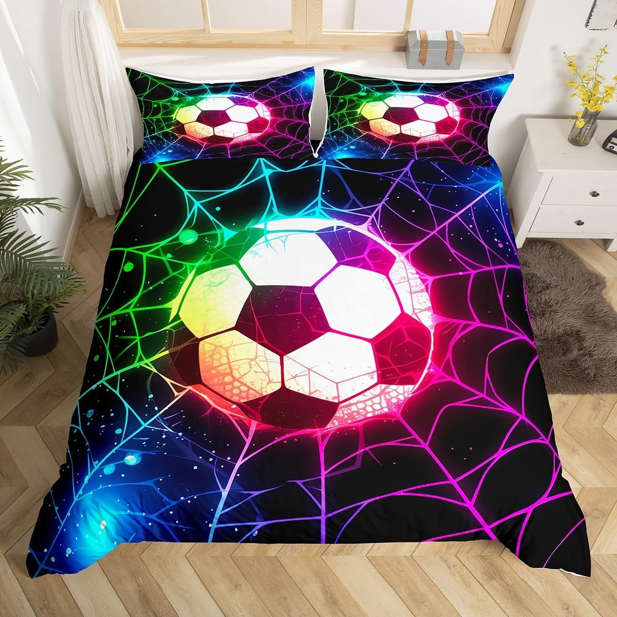 Football Sports Duvet Cover ,Watercolor Soccer Bedding Set ,Boho ...