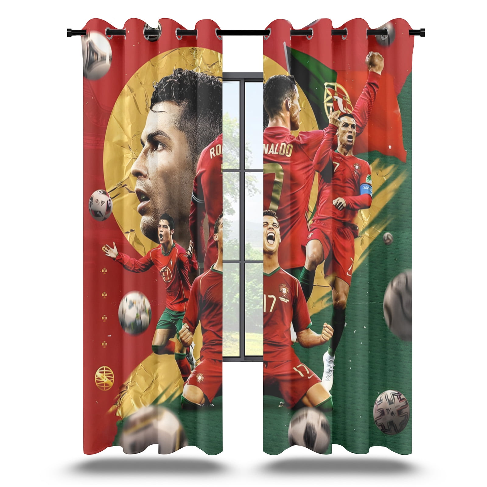Football Sports Themed Curtains for Bedroom Drapes C Ronaldo Print ...