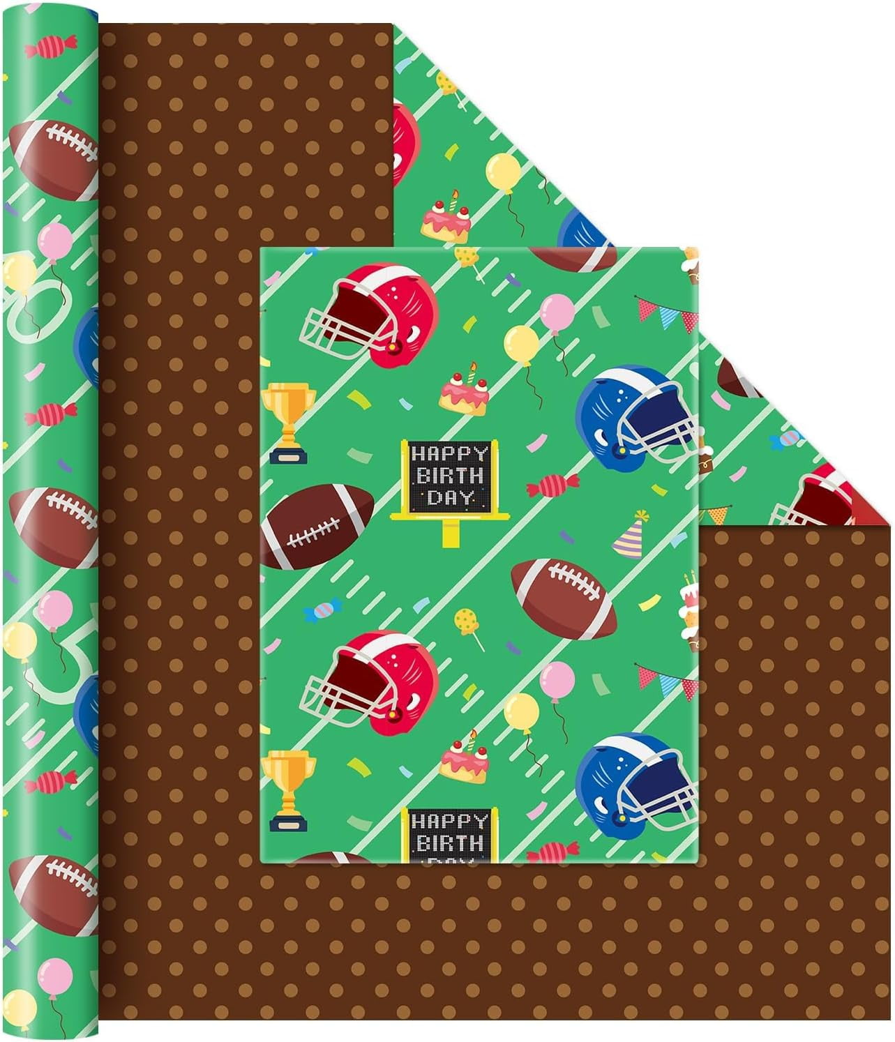 Football Sports Wrapping Paper Roll - 1 Roll 17” x 33 ft Happy Birthday ...