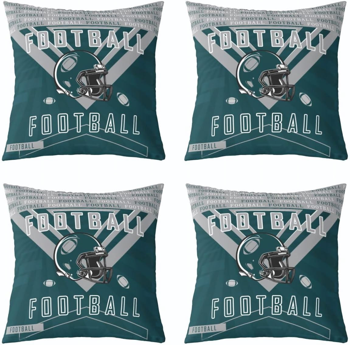 Football Square Cushion Covers Set of 4 16 x 16-Inch Rugby Sports Throw ...