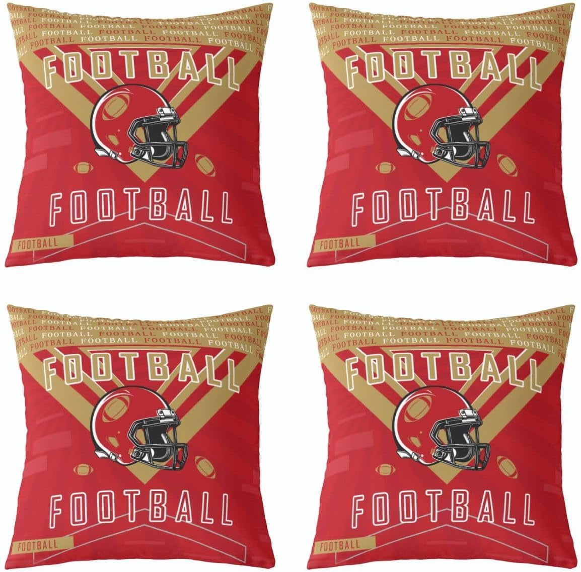 Football Square Cushion Covers Set of 4 16 x 16-Inch Rugby Sports Throw ...
