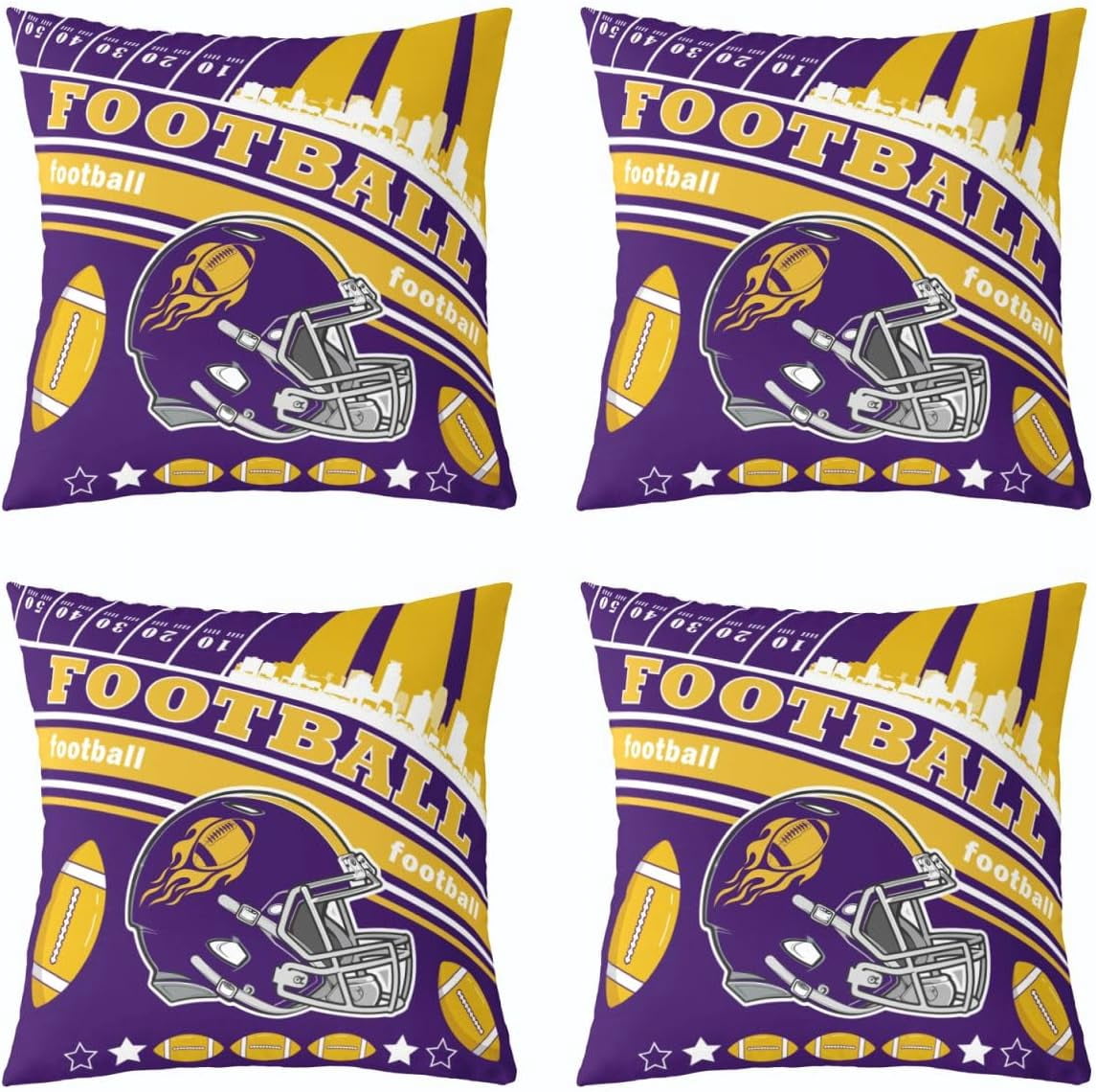 Football Square Cushion Covers Set of 4 20 x 20-Inch Rugby Sports ...