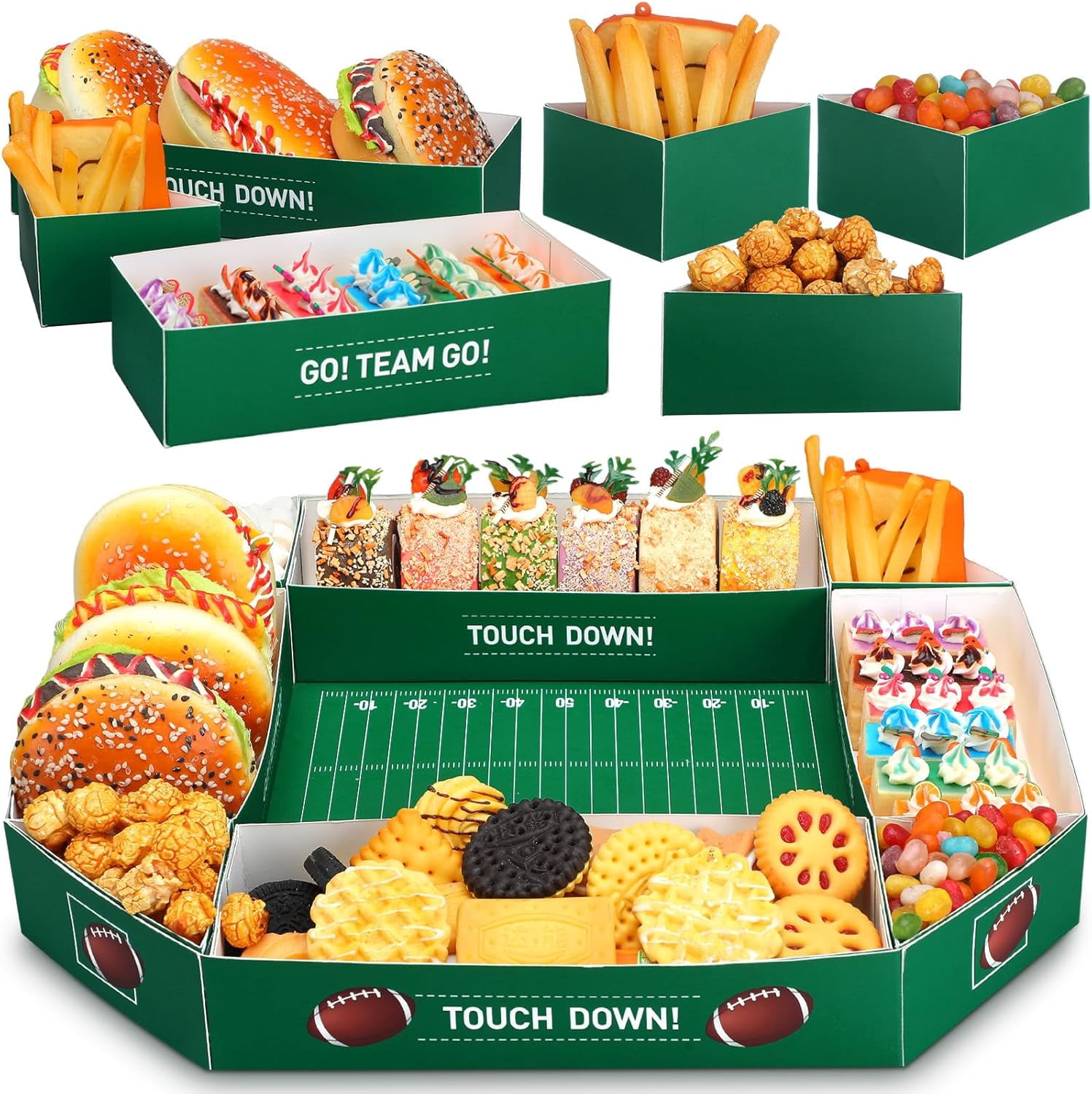 Football Stadium Shaped Food Tray Set - 15.75" x 13.78" Green Cardboard ...