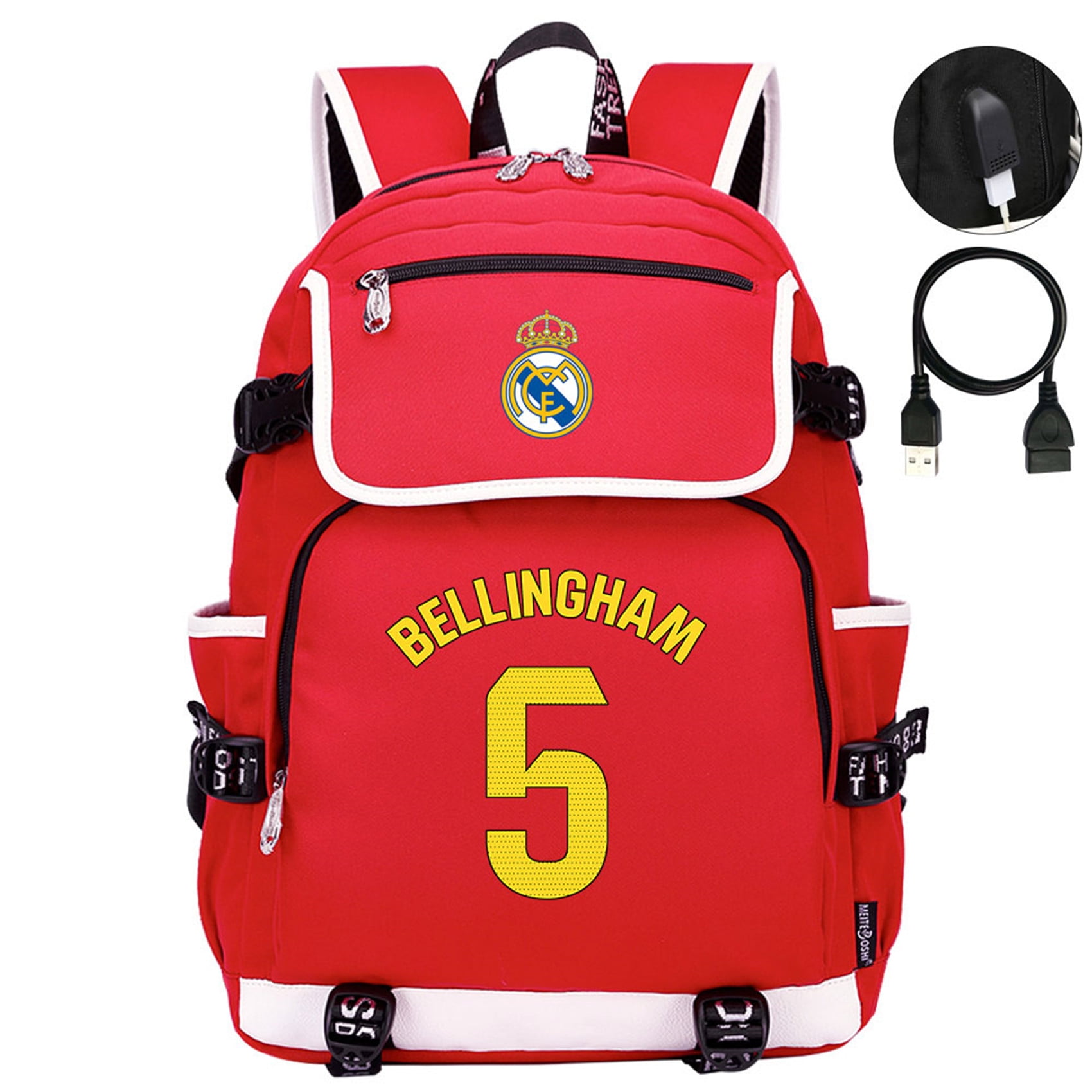 Football Star Canvas Book Bag Water Resistant Travel Backpack with USB ...
