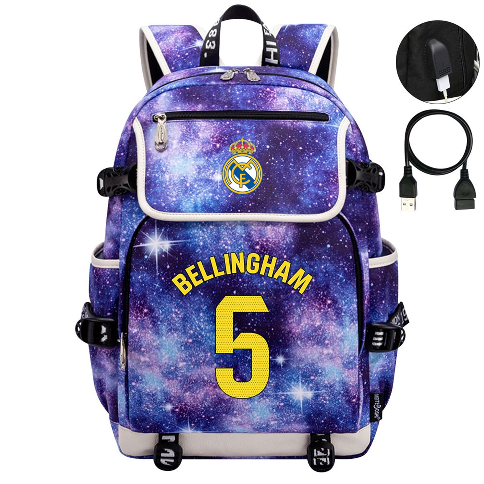 Football Star Canvas Book Bag Water Resistant Travel Backpack with USB ...