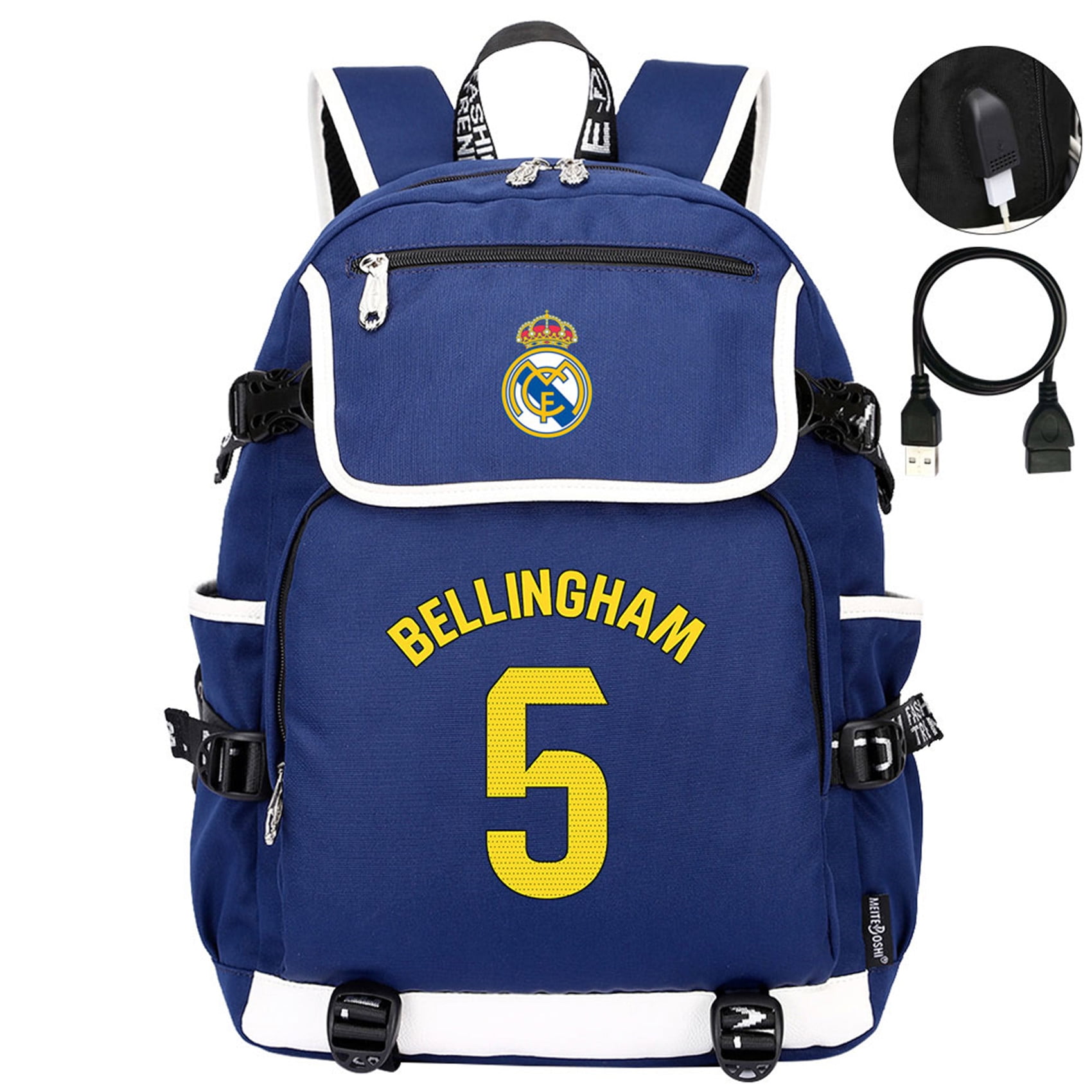 Football Star Canvas Book Bag Water Resistant Travel Backpack with USB ...