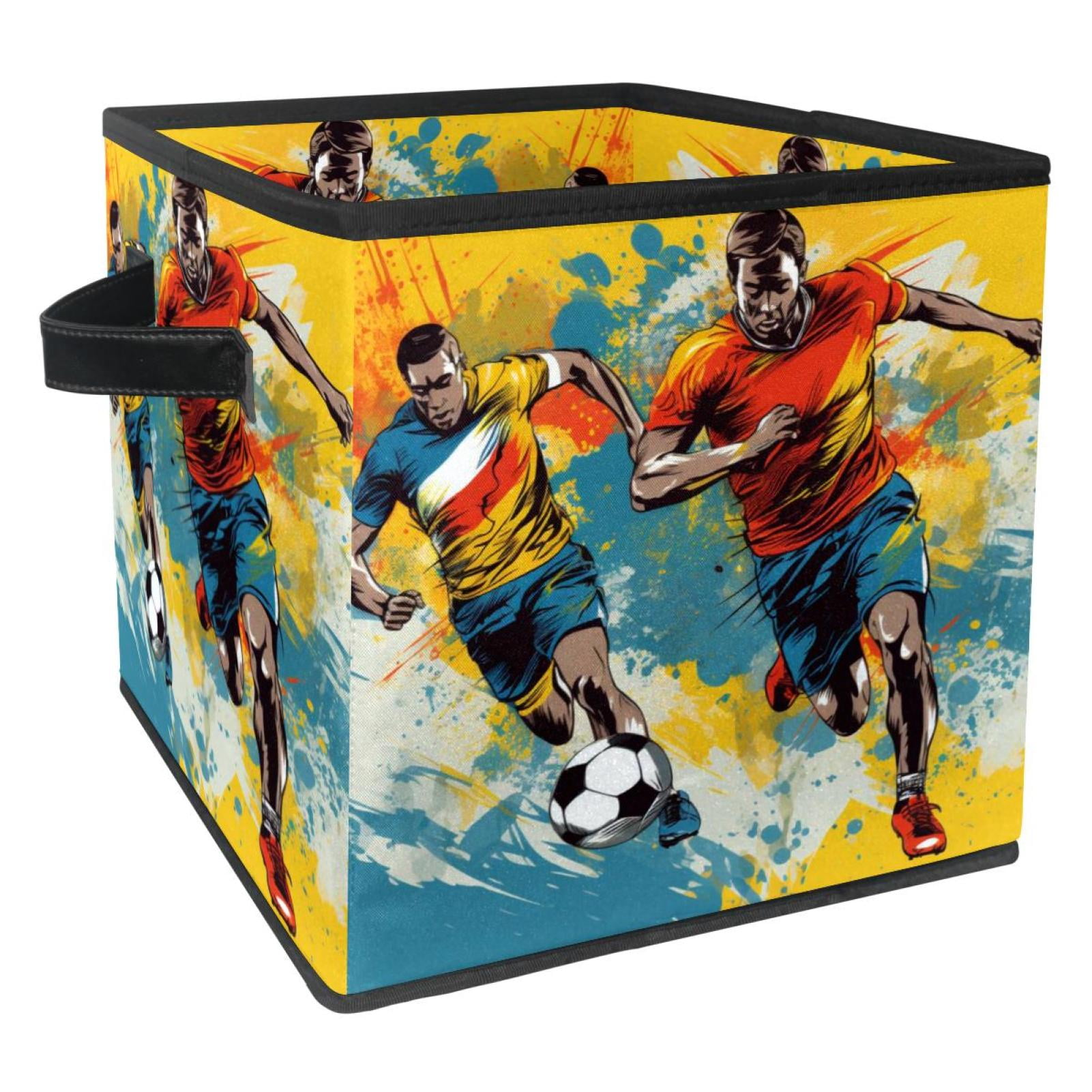 Football Storage Containers Foldable Basket with Handle, 10.8"x10.5"x10 ...