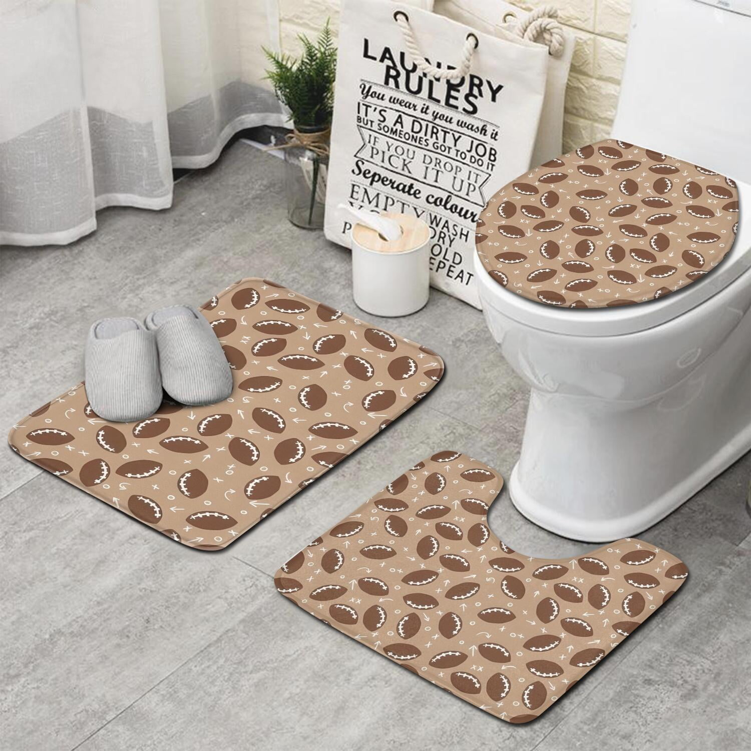 Football with Symbols Pattern Bathroom Rugs Sets 3 Piece,Toilet Cover ...