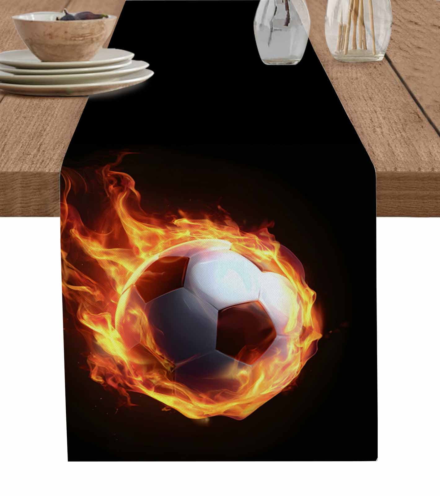 Football Table Runner 72 Inches, Modern Buruning Flame Sport Black ...