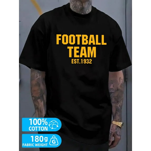 Football Team Est. 1932 for men black 180G 100% Cotton Wearable year ...