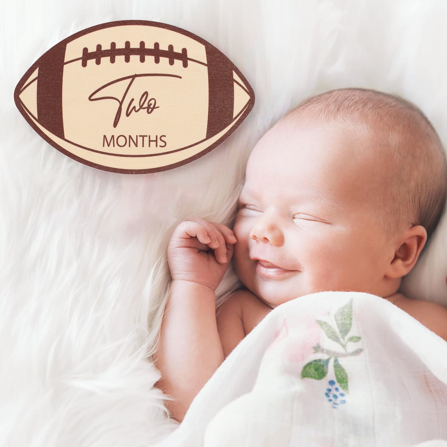 Football-Themed Baby Milestone Cards Set - Wooden Month Tracker w/Stand ...