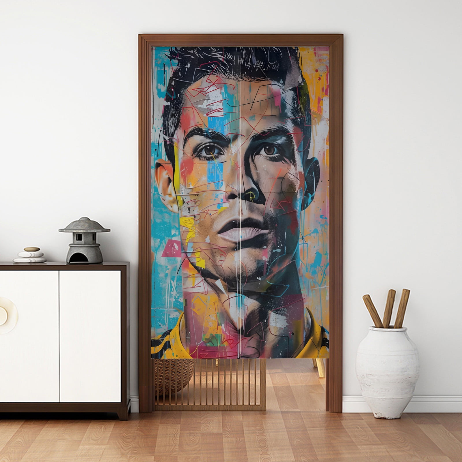 Football Themed Doorway Curtain C Ronaldo Design Room Divider Splice ...