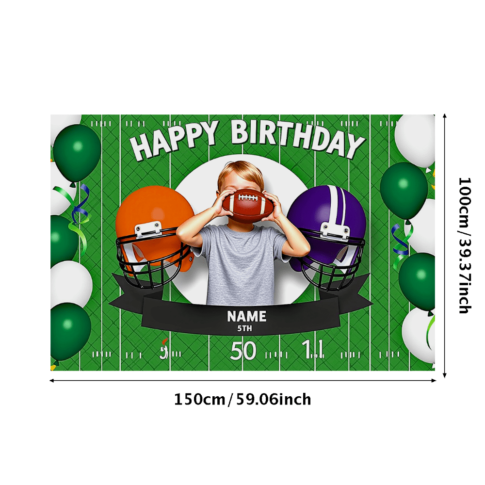 Football Themed Happy Birthday Backdrop Banner with Helmets Balloons ...