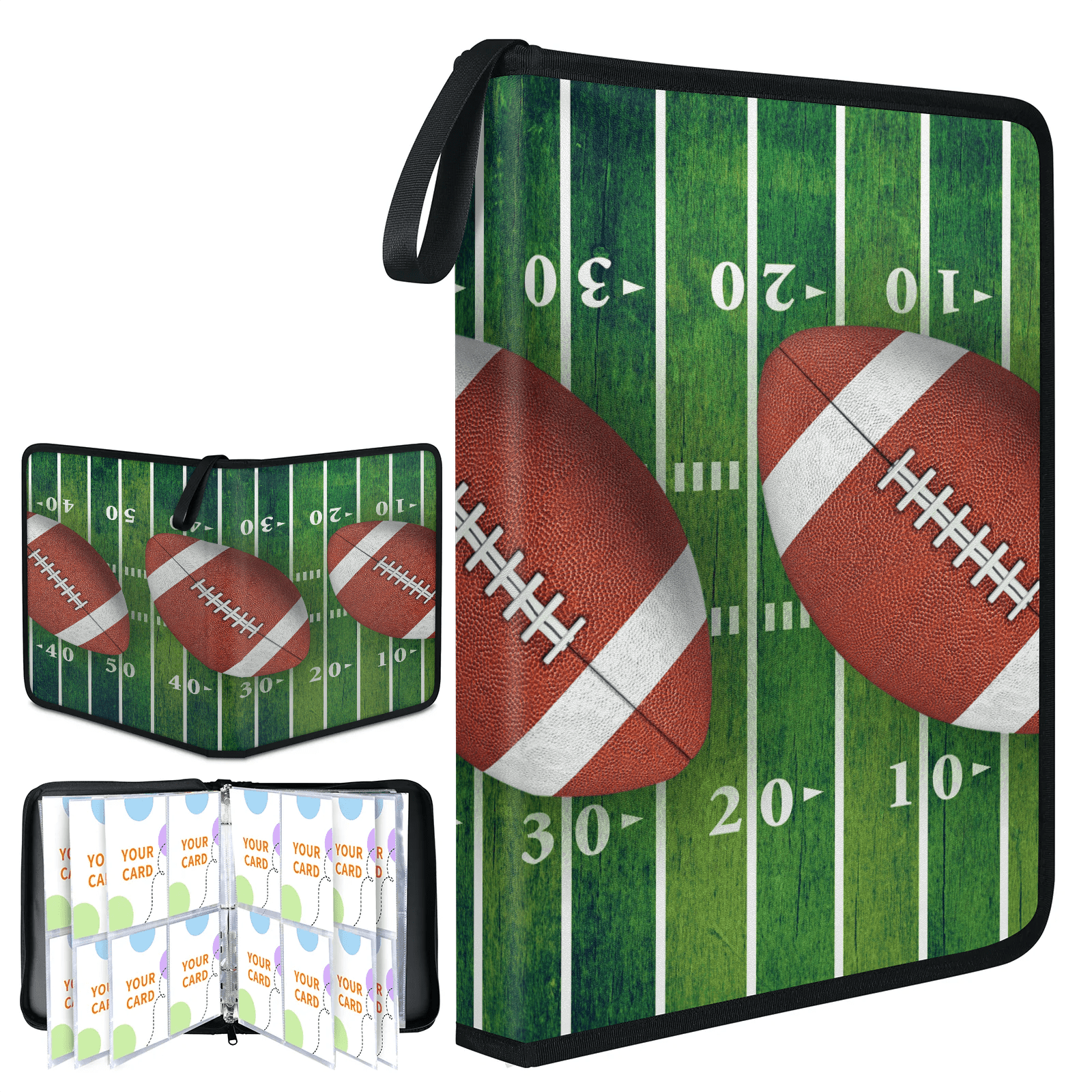Football Themed Trading Card Binder 4 Pocket Zip Portfolio with 50 ...