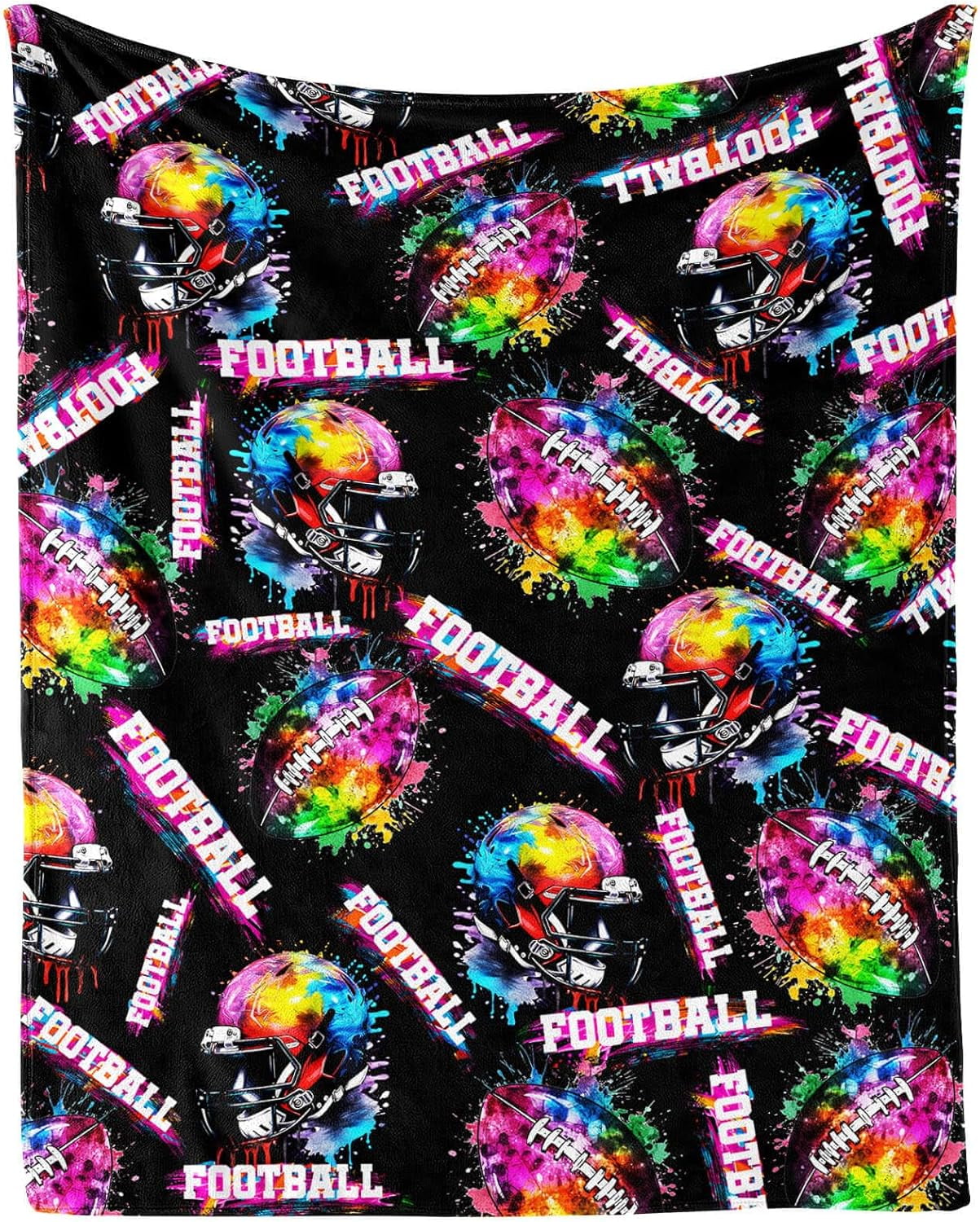 Football Throw Blanket, 50" x 40" Flannel Cool Rugby Themed Stuffed ...