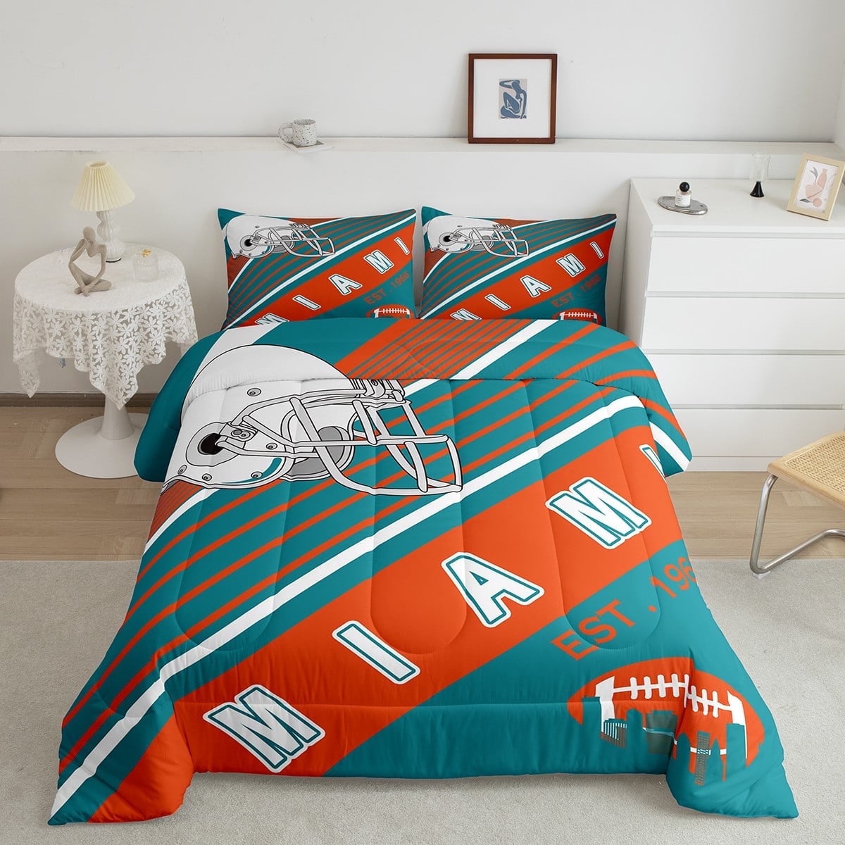 Football Twin Comforter ,American Football Bedding Sets,Teal Orange ...