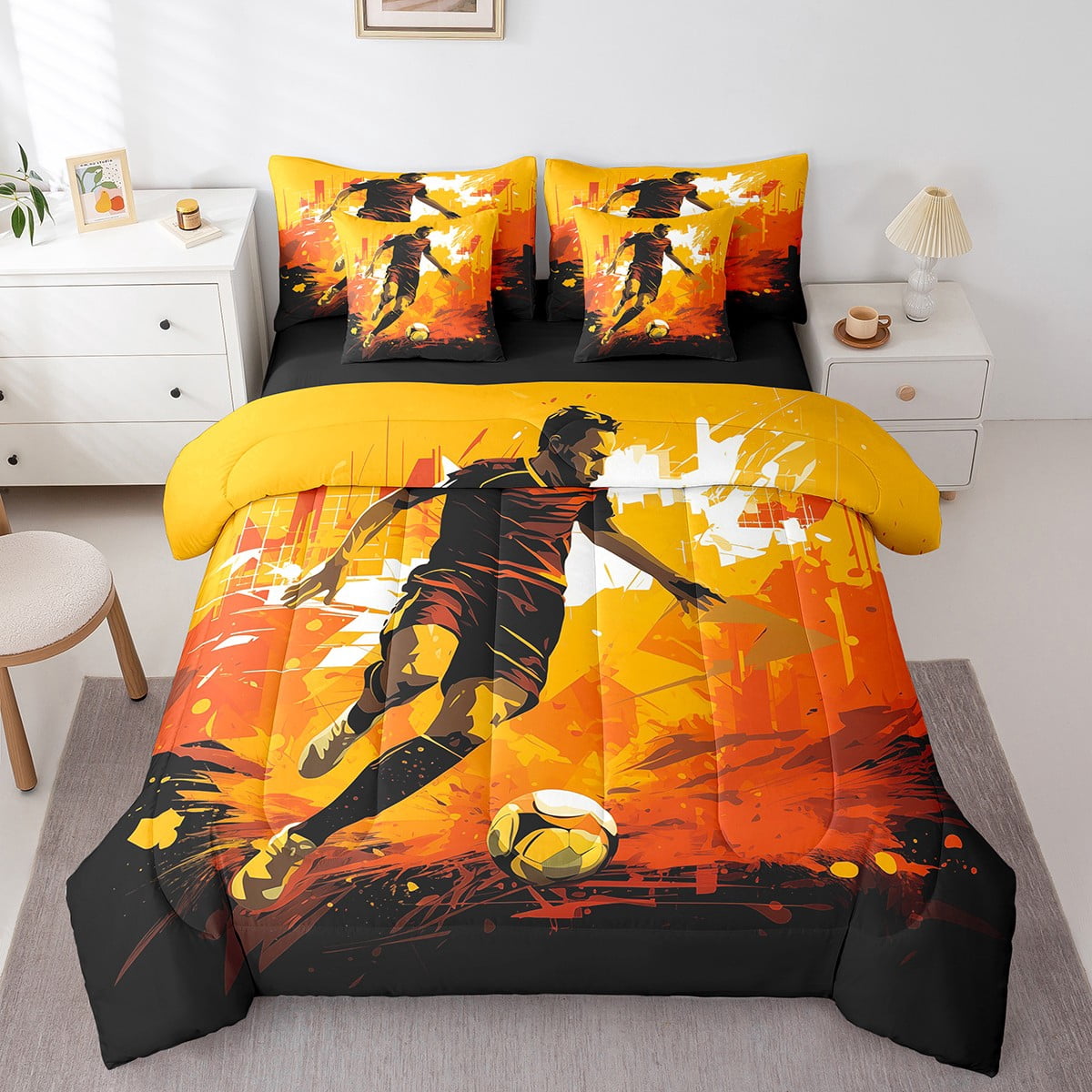 Football Twin Size Comforter Set 7 Pieces,Football Player Sports Bed in ...
